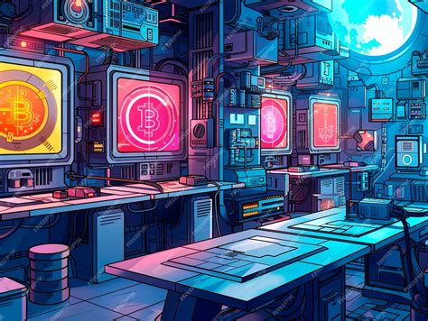 블록체인 기술 만화 일러스트레이션 Ai 생성 이미지