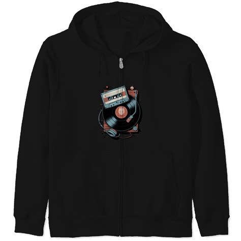 Retro Vibes Vintage Style Graphics Featuring Cassette Tapes Or Vinyl Records Zip Hoodies Sold By