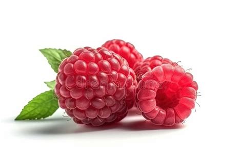 Raspberry On White Background Juicy Red Berry Fresh And Sweet Generated Ai Stock