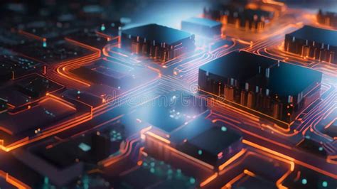 Circuit Board With Microchips And Connections 3d Rendering Abstract Technology And Circuit