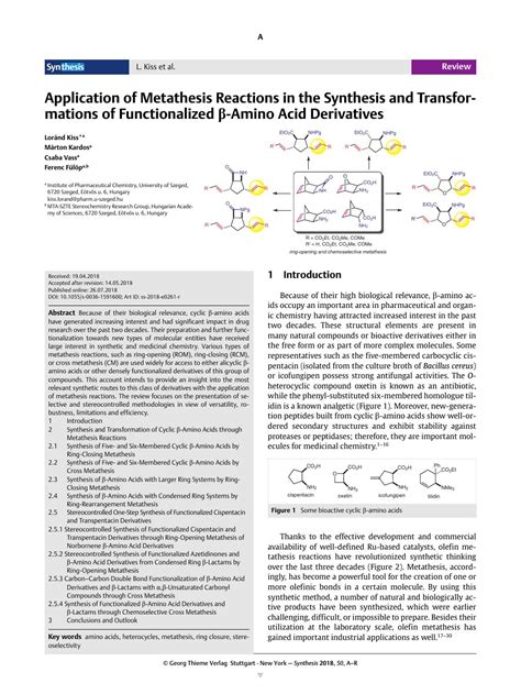Application Of Metathesis Reactions In The Synthesis And