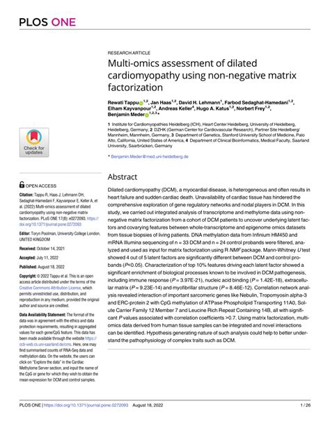 Pdf Multi Omics Assessment Of Dilated Cardiomyopathy Using Non