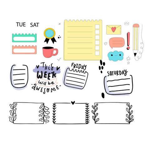Premium Vector Bullet Journal Hand Drawn Element Set Sticker Planner Label Doodle Sketch