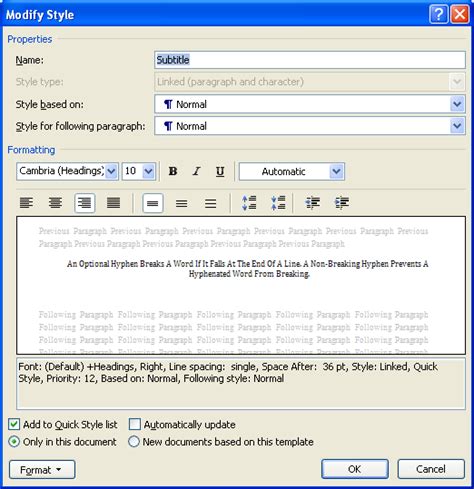 modify a style style manage style formatting microsoft office