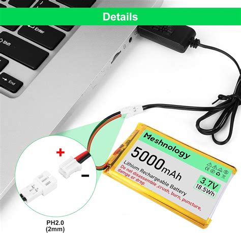 37v 5000mah Lipo Battery With Usb Charger For Arduino Esp32 And Drone Meshnology