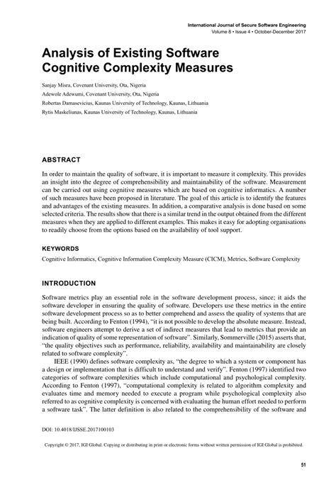 Pdf Analysis Of Existing Software Cognitive Complexity Measures