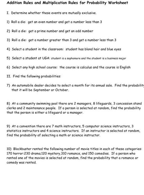 solved addition rules and multiplication rules for worksheets library
