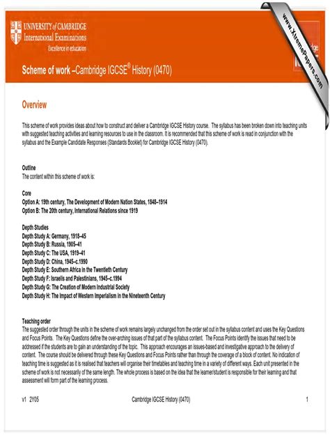 Scheme Of Work Cambridge Igcse History 0470 Overview Pdf