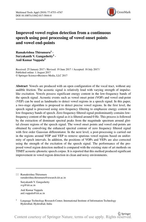 Improved Vowel Region Detection From A Continuous Speech Using Post