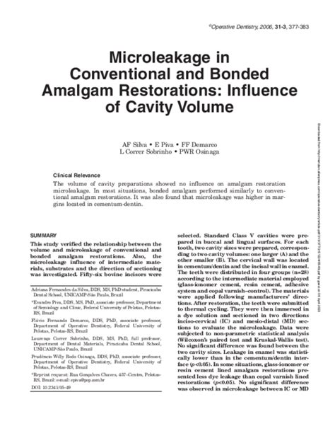Pdf Microleakage In Conventional And Bonded Amalgam Restorations