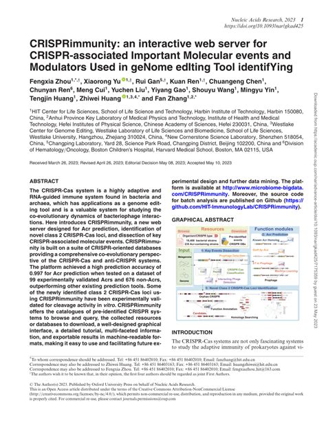 Pdf Crisprimmunity An Interactive Web Server For Crispr Associated Important Molecular Events