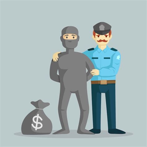 Un Policía Atrapa A Un Ladrón Con Un Saco De Dinero Ilustración