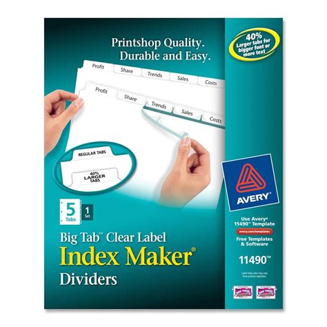 Avery Clear Label Index Maker Dividers 5 Tab Template Williamson