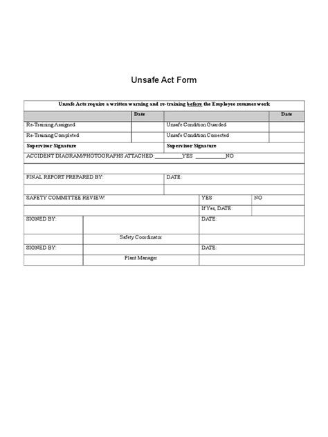 Unsafe Act Reporting And Training Form Pdf