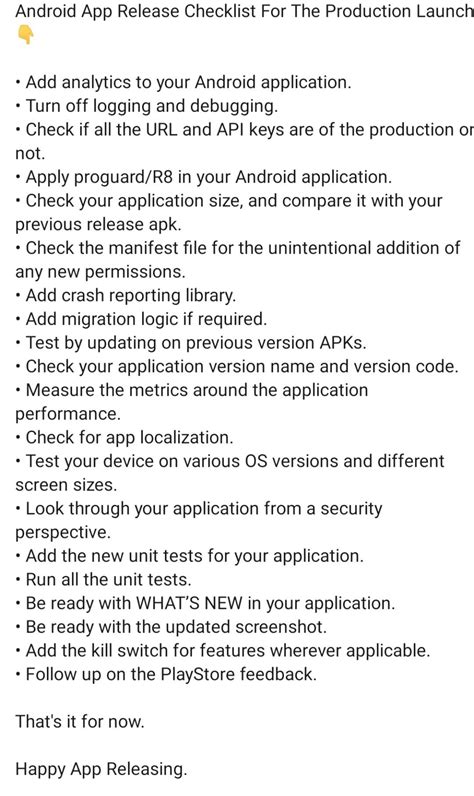 Kaleeswaran Chelliah On Linkedin Checklist Appdeveloper Androiddev Playstore