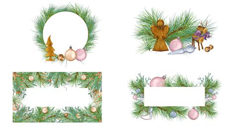 크리스마스 나무 장난감 천사 수채화 그림 에서 절연 통하고 있는 White 새해 인사말 카드 프레임의 세트 구성 손으로 그린