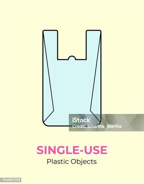 플라스틱 패키지 가방 벡터 일러스트 레이 션 일회용 재활용 플라스틱 항목 일회용 비닐 봉지 생태 포스터 엽서 배너에 대 한 고립 된 투명 한 가방 플랫 로고입니다 단일 사용