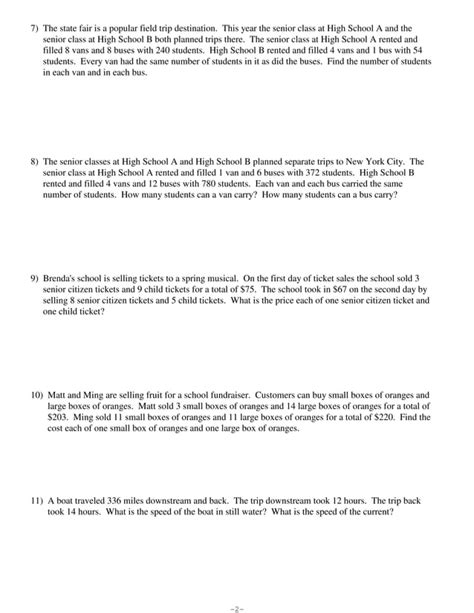 Systems Of Equations Word Problems PDF