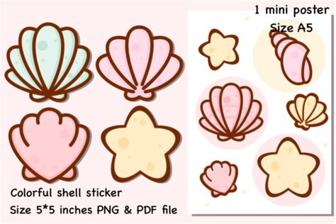 Colorful Shell Sticker And Mini Poster Graphic By Spsweet · Creative Fabrica