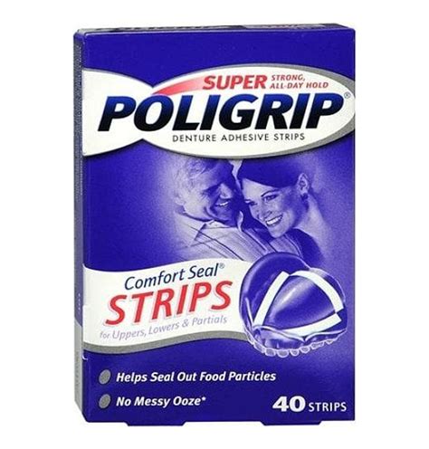 Super Poligrip Denture Adhesive Comfort Seal Strips 40 Ea Pack Of 6