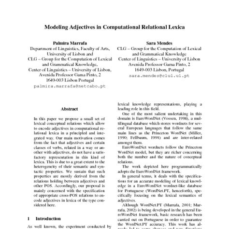 Modeling Adjectives In Computational Relational Lexica Acl Anthology