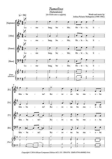 Joshua Pulumo Mohapeloa African Composers Edition