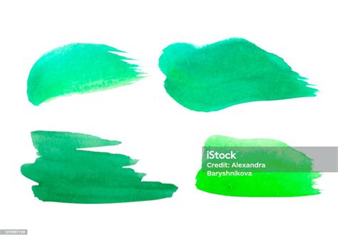 녹색 수채화 브러시 스트로크입니다 디자인을 위한 추상적 인 고립 된 손으로 그린 객체 텍스트장소 0명에 대한 스톡 사진 및 기타 이미지 Istock