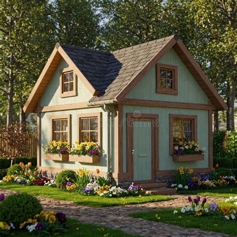Pastel Green House With Minimalist Style Stock Illustration