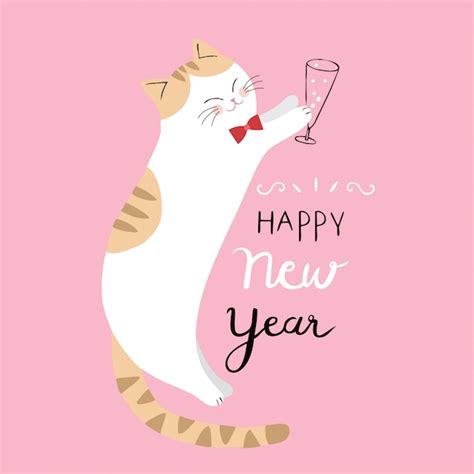 Premium Vector Cartoon Cute Cat Happy New Year Vector