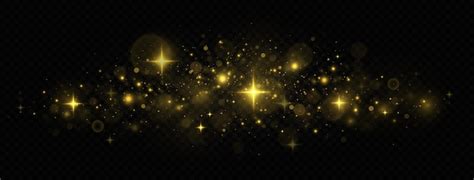 반짝이는 마법의 먼지 입자 먼지 불꽃과 황금빛 별이 특별한 빛으로 빛납니다 프리미엄 벡터
