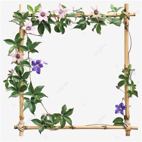 거미 식물과 꽃이 만발한 클레마티스 덩굴이 있는 대나무 프레임 대나무 액자 고문 Png 일러스트 및 이미지 에 대한 무료 다운로드 Pngtree