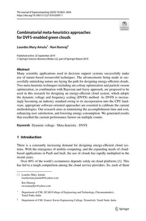Pdf Combinatorial Meta Heuristics Approaches For Dvfs Enabled Green Clouds