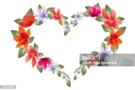 인사말 결혼식 카드 로고 직물 패턴을 위한 추상적인 꽃의 수채화 심장 모양 구조 꽃 프레임 수제 수채화 그림 디자인을 위한 다양한 모양과 색상의 수채화 꽃 0명에 대한 스톡