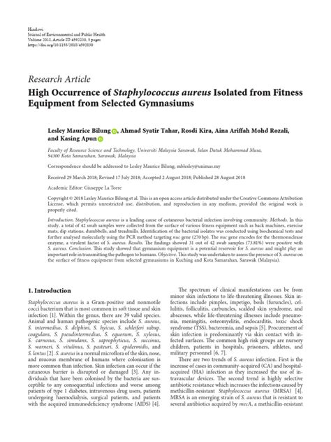 High Occurrence Of Staphylococcus Aureus Isolated From Fitness Pdf Methicillin Resistant