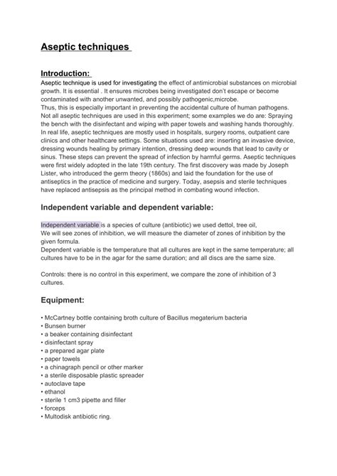 Pdf Aseptic Techniques Introduction