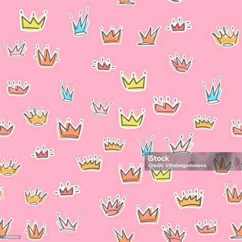 반복 손으로 그린 크라운 귀여운 완벽 한 패턴입니다 끝 없는 유치 한 인쇄 래핑 페이퍼 배너 플렉스 카드 및 포스터에 대 한 벡터 장식입니다 0명에 대한 스톡 벡터 아트 및