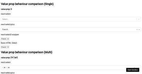 React Select Value Prop Behaviour Compared Codesandbox