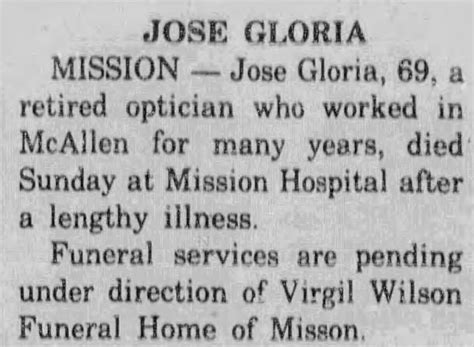 Obituary For Jose Gloria ™