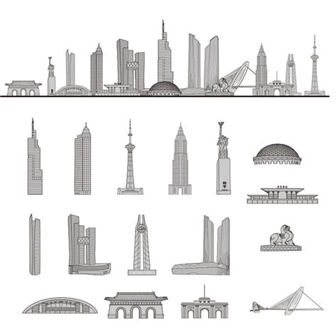 南京城市建筑剪影地标线稿南京标志旅游景点ai矢量设计素材 花瓣网