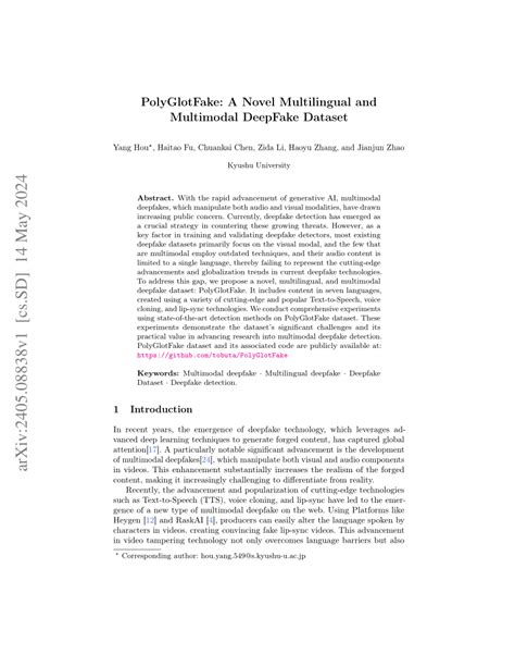 Pdf Polyglotfake A Novel Multilingual And Multimodal Deepfake Dataset