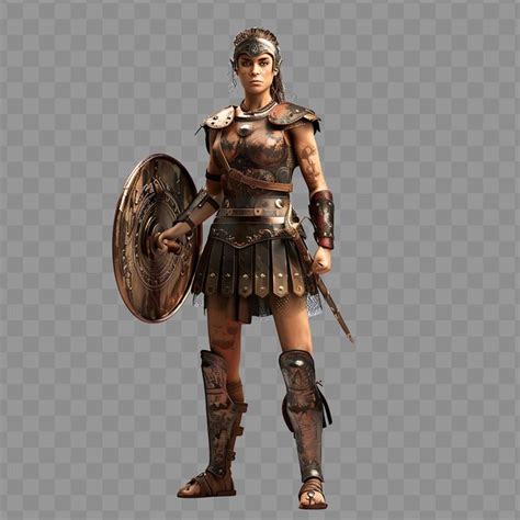 Una Mujer Guerrera Con Una Espada Y Un Escudo Archivo Psd Premium