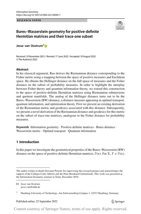Pdf Bureswasserstein Geometry For Positive Definite Hermitian