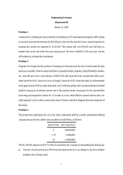 Homework 03 HW1 1 Engineering Economy Homework 0 3 March 14 2024 Problem 1 A Drug Store Is