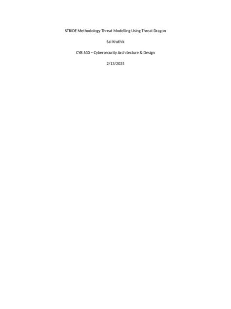 Stride Methodology Threat Modelling Using Threat Dragon Edited Pdf