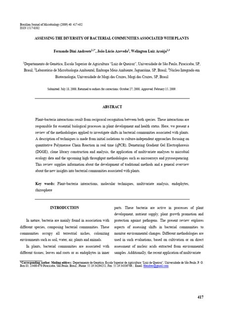 Assessing The Diversity Of Bacterial Communities Associated With Plants Pdf Real Time