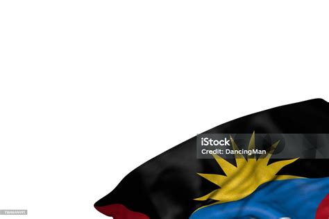 큰 주름귀여운 앤티가 바부다 플래그는 흰색에 고립 된 오른쪽 하단 모서리에 거짓말 어떤 휴일 플래그 3d 그림 3차원 형태에