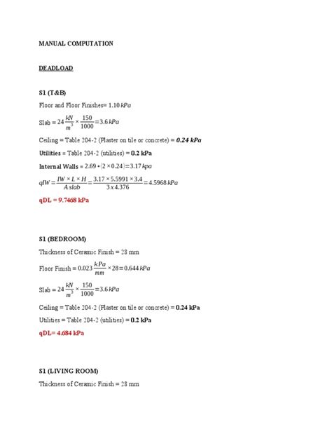 Manual Computation For 2nd Floor Pdf Floors Building