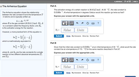 Solved The Arrhenius Equation Shows The Relationship Between Chegg Com