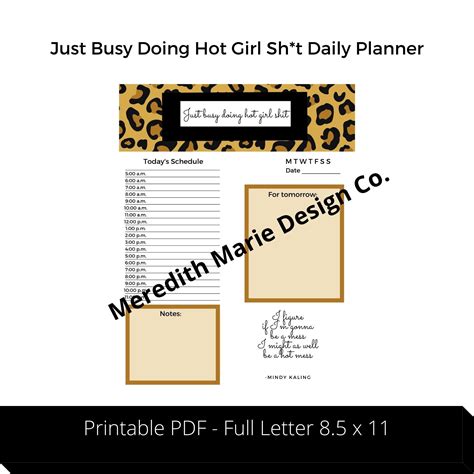 Just Busy Doing Hot Girl Sht Daily Planner INSTANT DOWNLOAD Daily Agenda Leopard Print