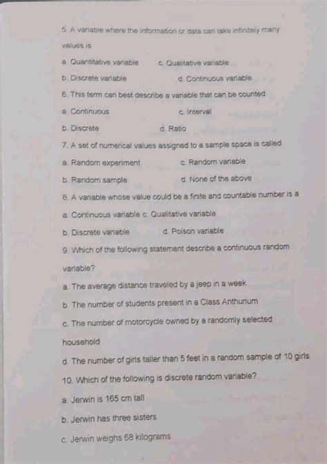 5 A Variable Where The Information Or Data Can Take Infinitely Many